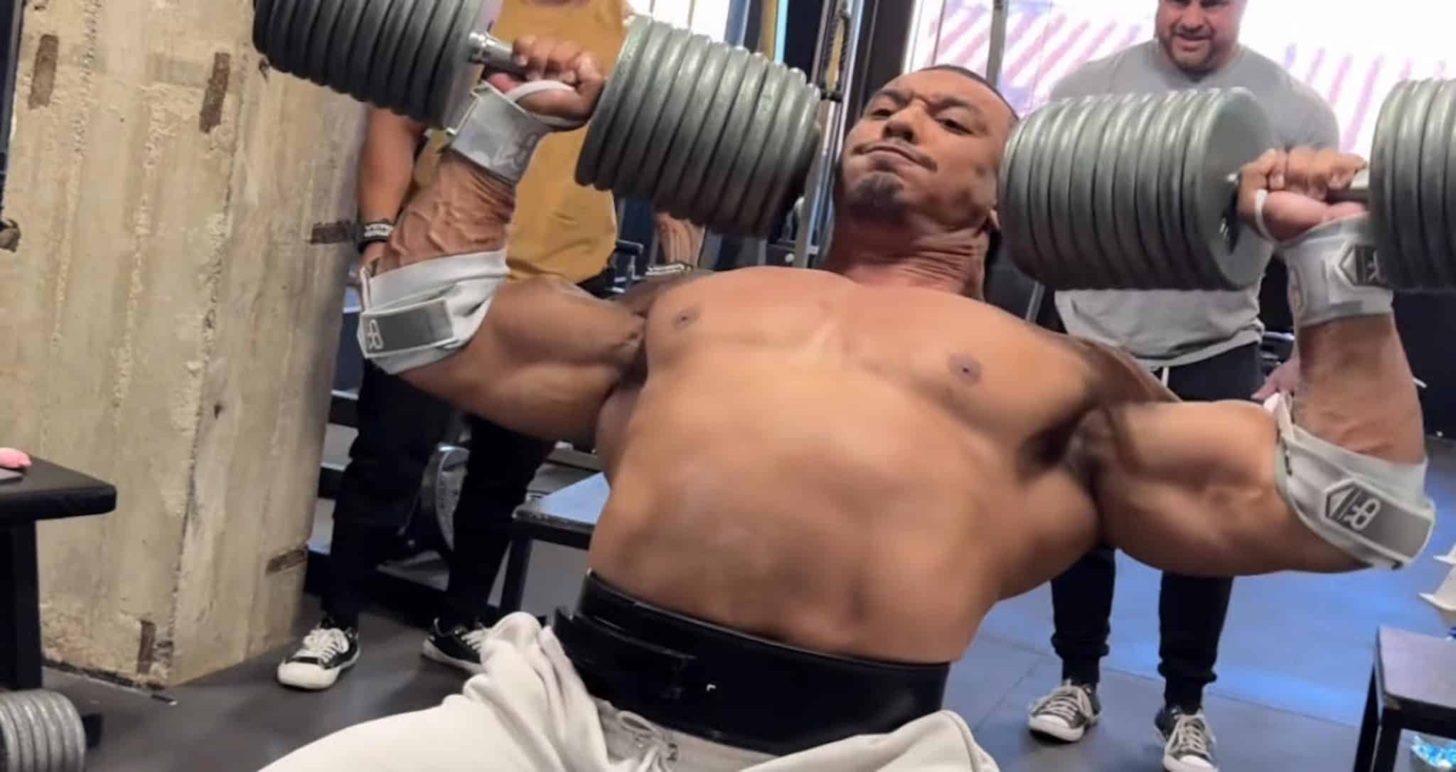 Larry Wheels Attempts Ronnie Coleman's 200-Pound Dumbbell Press Set Of ...